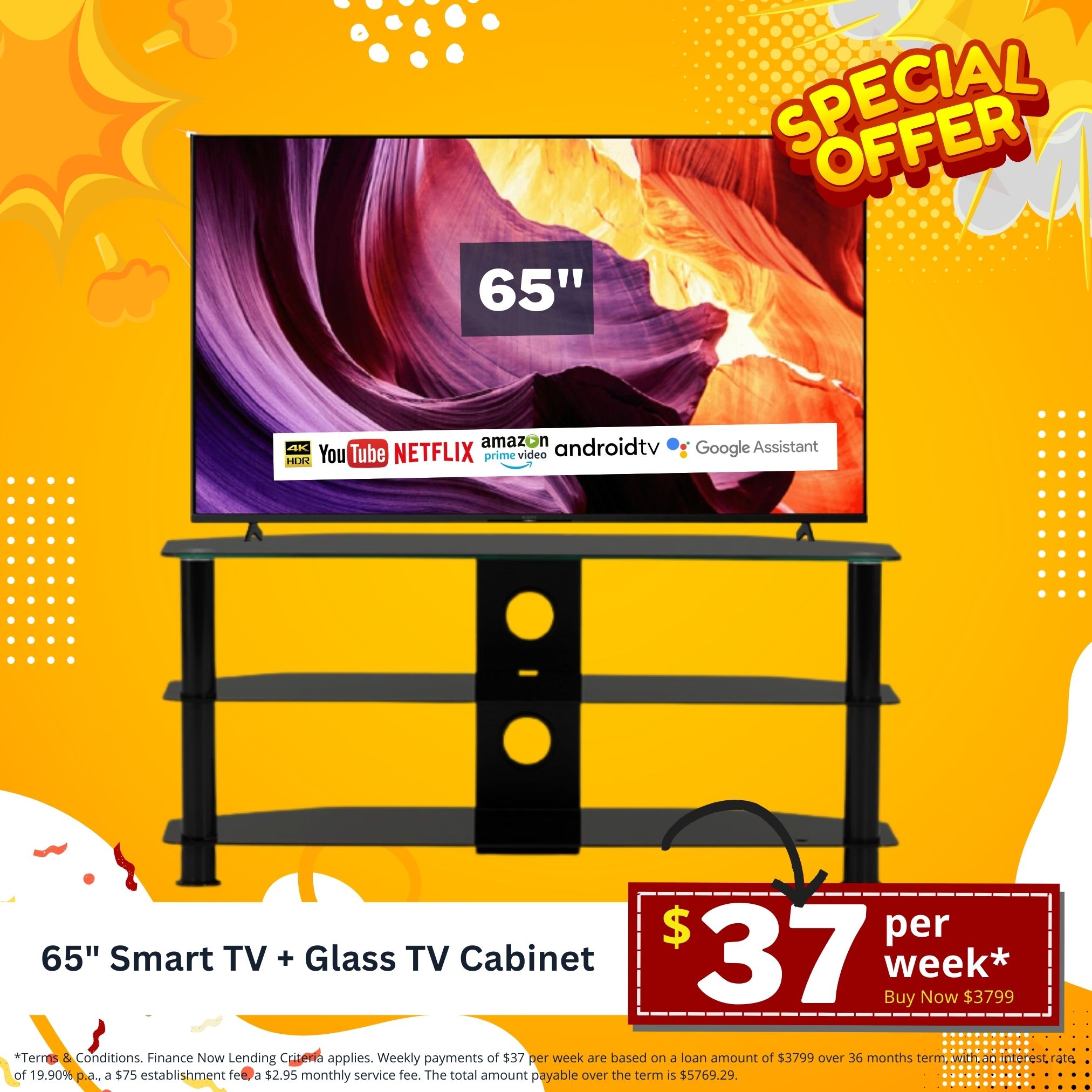 65" Smart TV + TV Cabinet Package Deal | Kwickshop